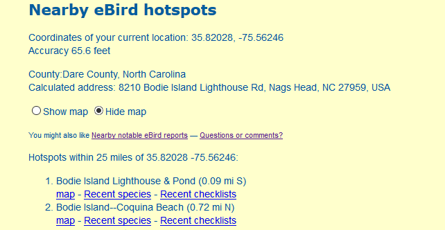 Nearby eBird hot spots